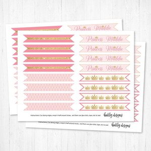 Princess Kids Party Straw Flags Template - Printable Straw Flag, Paper ...