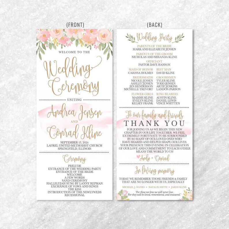 Blush Floral Arch Wedding Program Template Programs Designs - Etsy