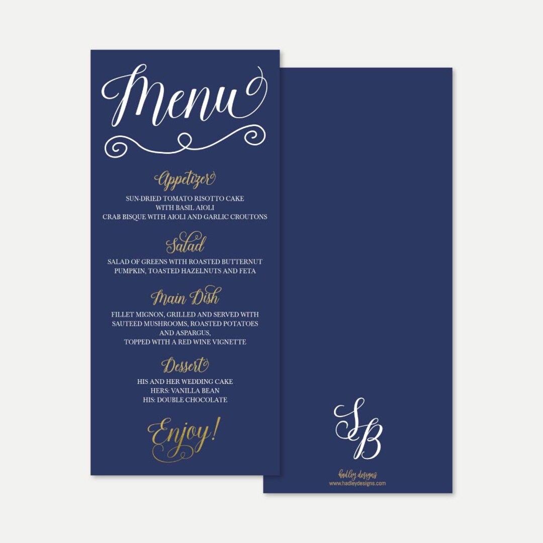 Elegant Navy Gold Border Wedding Menu Template Party Menu - Etsy