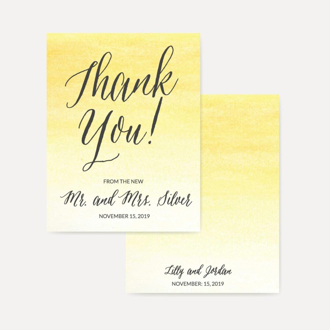 Yellow Watercolor Ombre Thank You Cards Bulk Editable Thank - Etsy