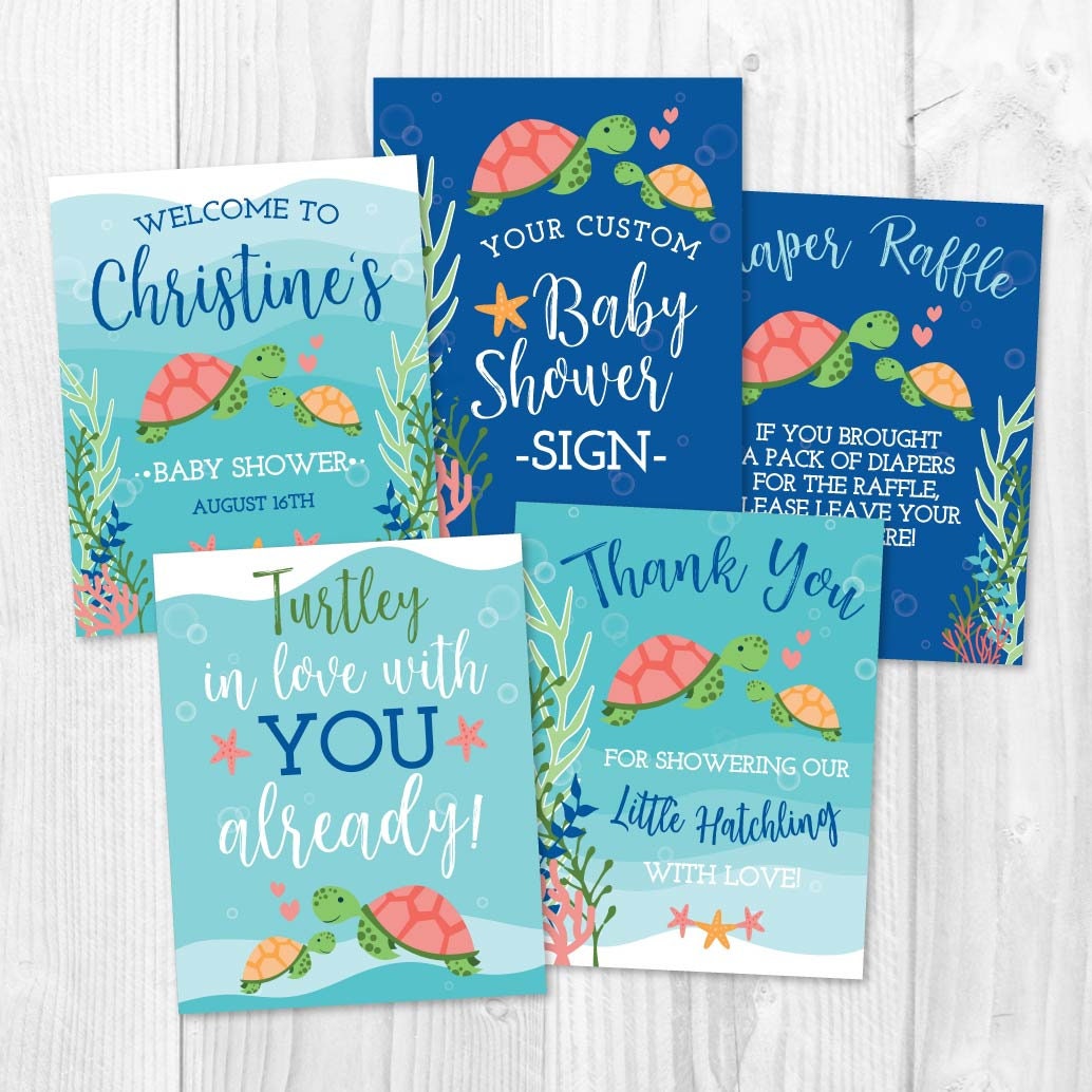 Sea Turtle Baby Shower Signs Set Template - Baby Shower Sign, Baby ...