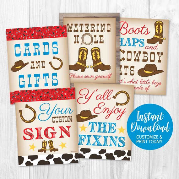 Cowboy Baby Shower Sign Set Templates Baby Shower Sign Baby | Etsy