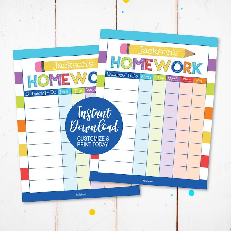 Homework Organizer Homeschool Daily Routine Chart 8.5x11 - Etsy