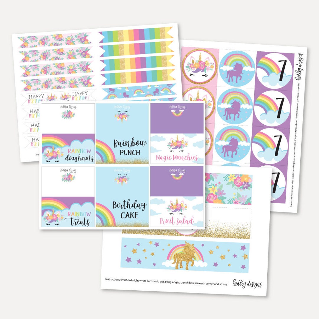 Floral Unicorns Kids Party Accessories and Decor Package Template ...