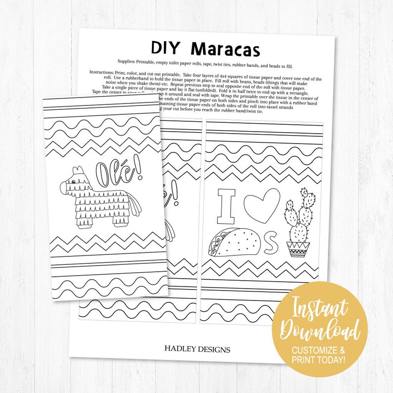 DIY Maracas Template Taco Fiesta Birthday Decorations - Etsy