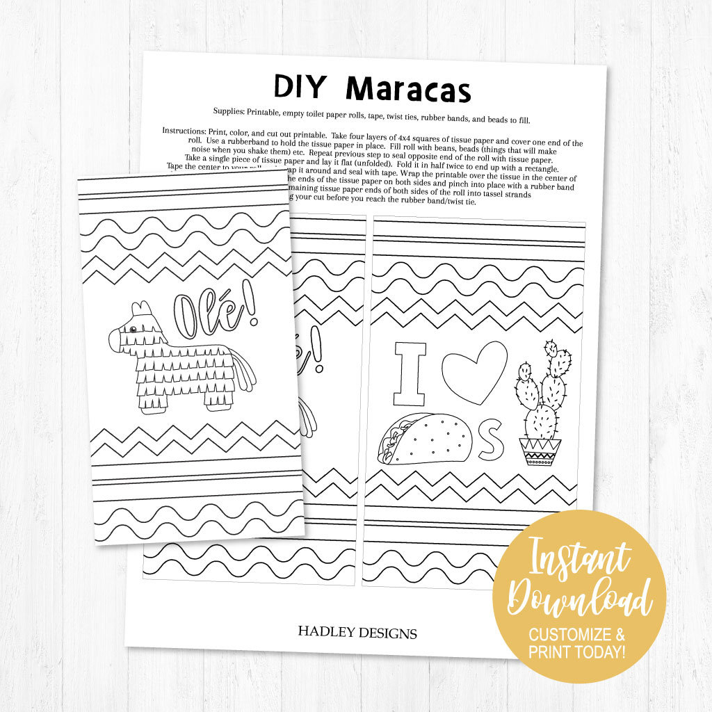 DIY Maracas Template Taco Fiesta Birthday Decorations - Etsy