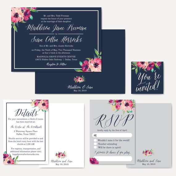 Invitaciones De Boda Baratas Azul Marino Invitación De Boda