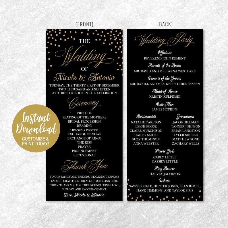 DIY Printable Wedding Programs Templates Wedding Program | Etsy