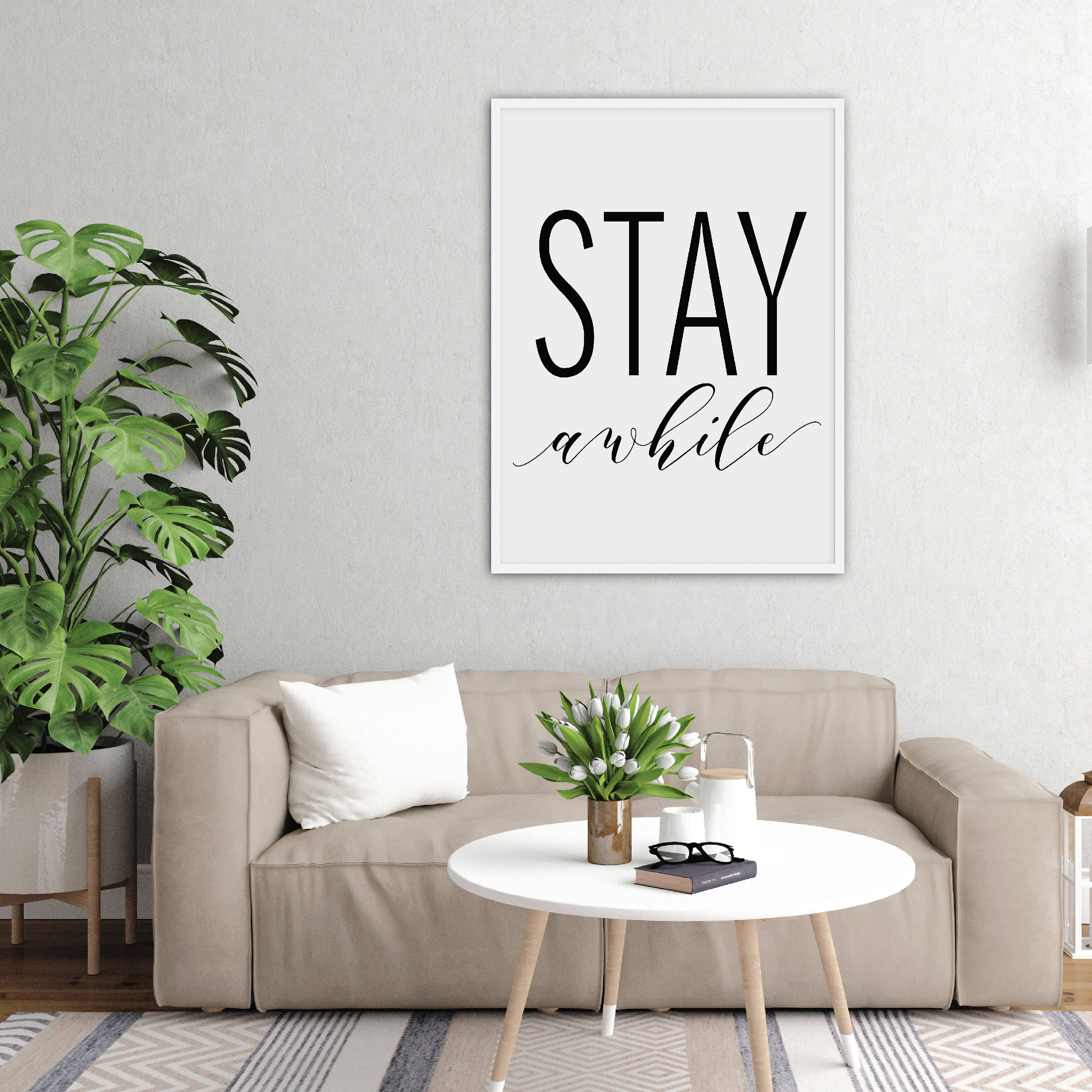 Stay Awhile Printable Sign Set, Minimalist Rustic Wall Art, Love Couple ...