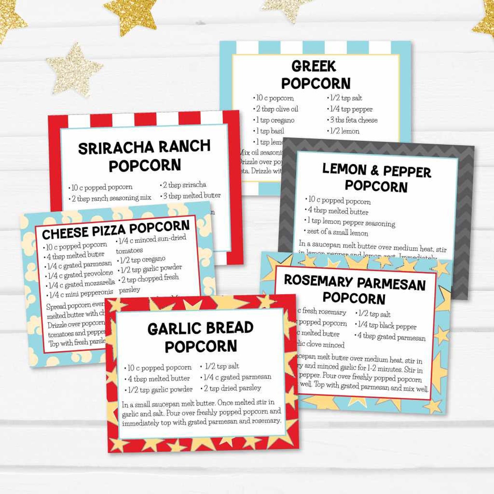 Movie Night Popcorn Recipe Cards Template Movie Night - Etsy