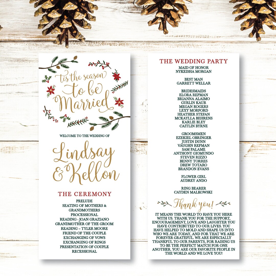 Holiday Wedding Program Template - Wedding Ceremony, Rustic Vintage ...