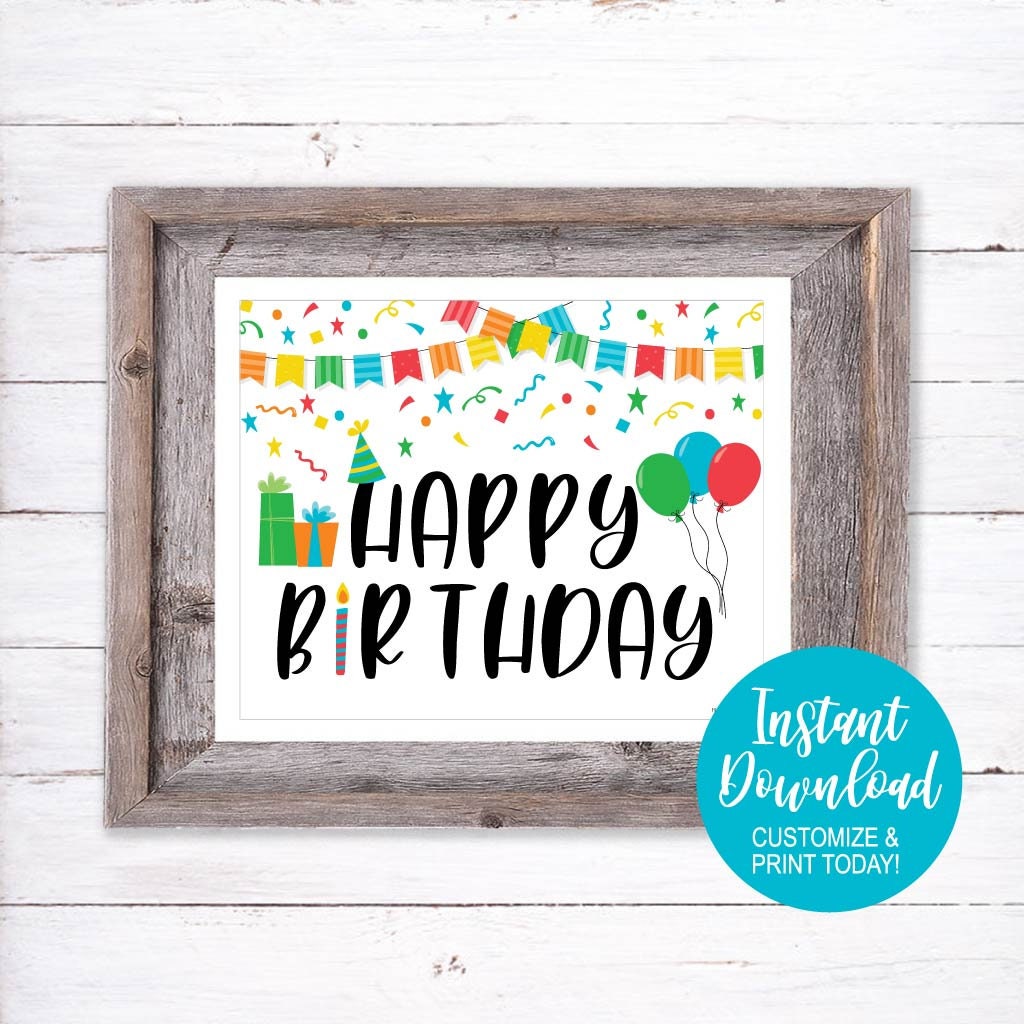 Happy Birthday Sign Printable Colorful Birthday Poster Yard - Etsy