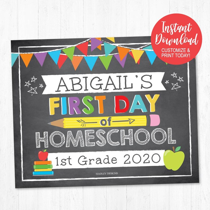 Back to Homeschool Sign Printable Chalkboard Custom First Day - Etsy