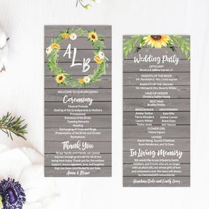 Gray Wood Sunflower Rustic Wedding Program, Wedding Programs Designs, Wedding Programs Instant ...