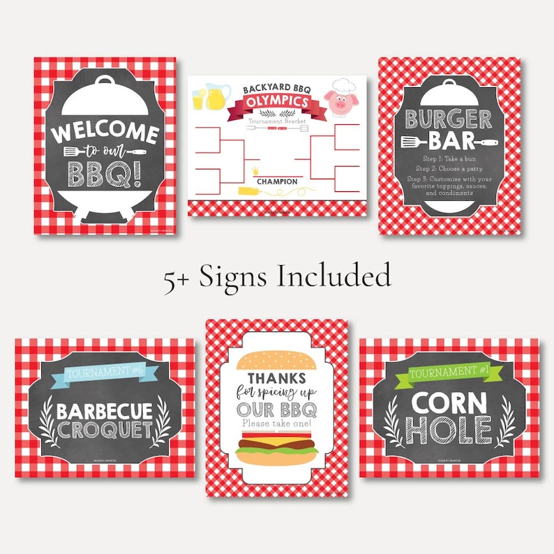 Burger Party Sign Set Templates, Backyard Grill Pool Party Large ...