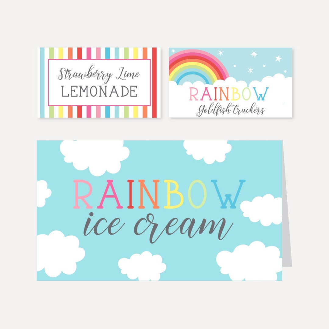 Rainbow Kids Party Food Tent Cards Template, Editable Food Tent Card ...
