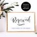 Printable Reserved Sign for Wedding, Rustic Ceremony Seating Table Card ...
