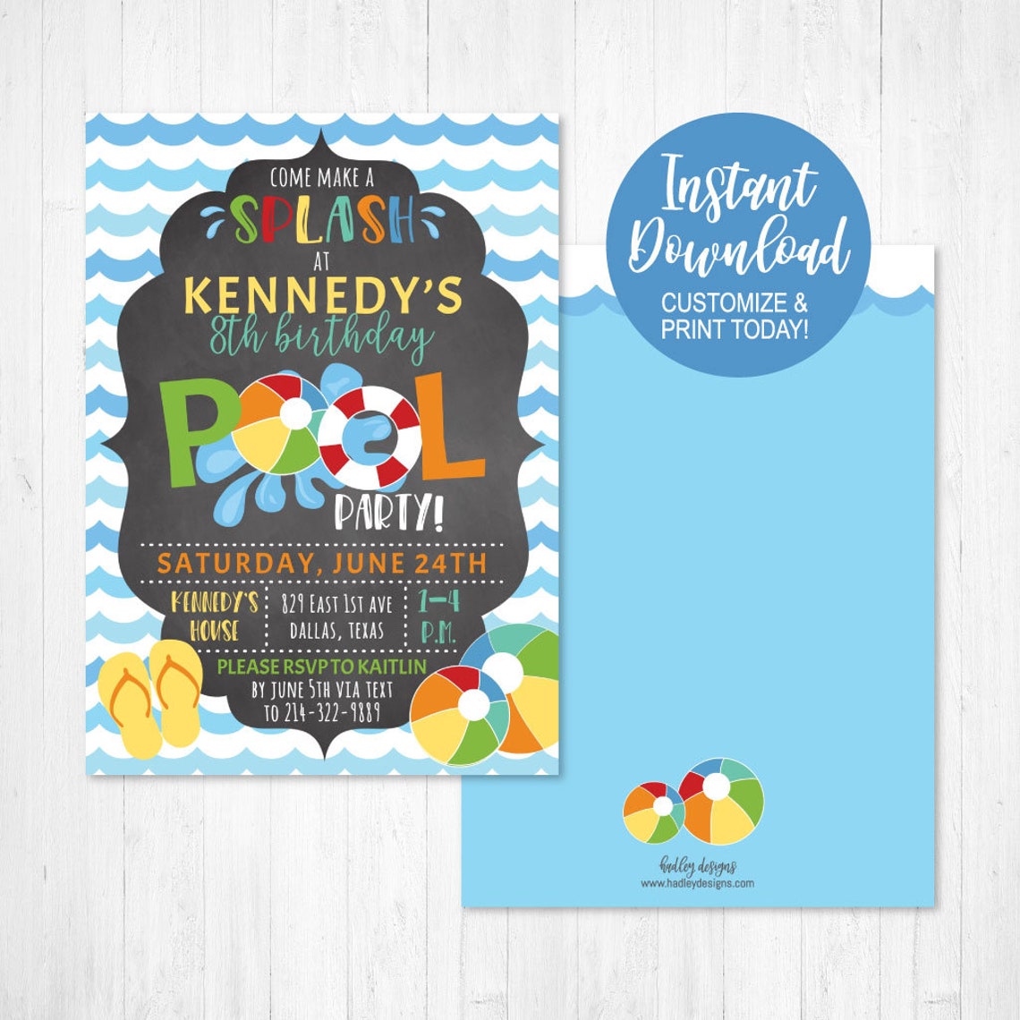 DIY Birthday Party, Theme Party Invites, Fun Party Invite, Custom Kids ...