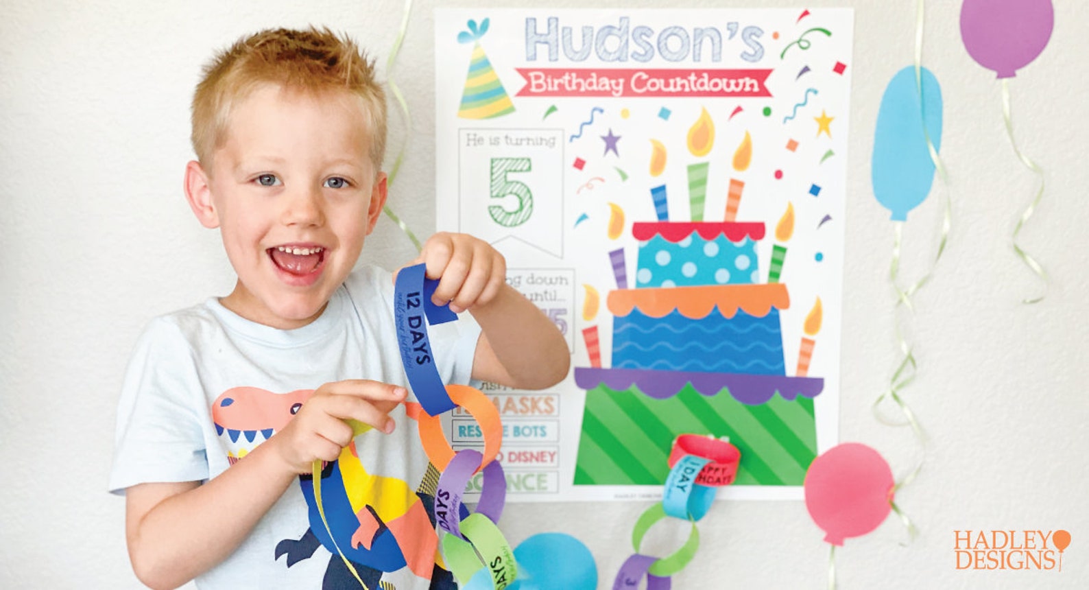 Birthday Countdown Sign and Paper Chain Printable, Kids Happy Birthday ...