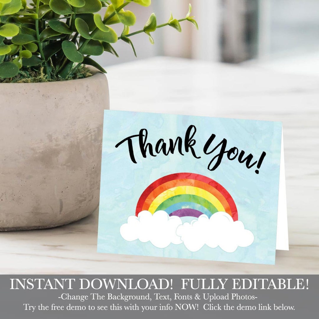 Printable Colorful Thank You Cards Template, DIY Thank You Card, Thank ...