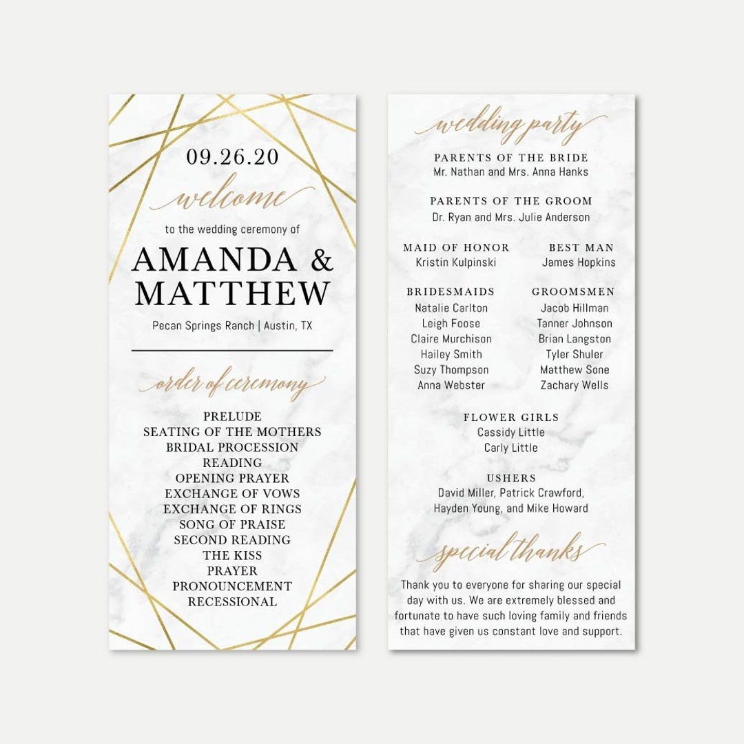 Marble and Gold Geometric Wedding Program Template - Programs Designs ...