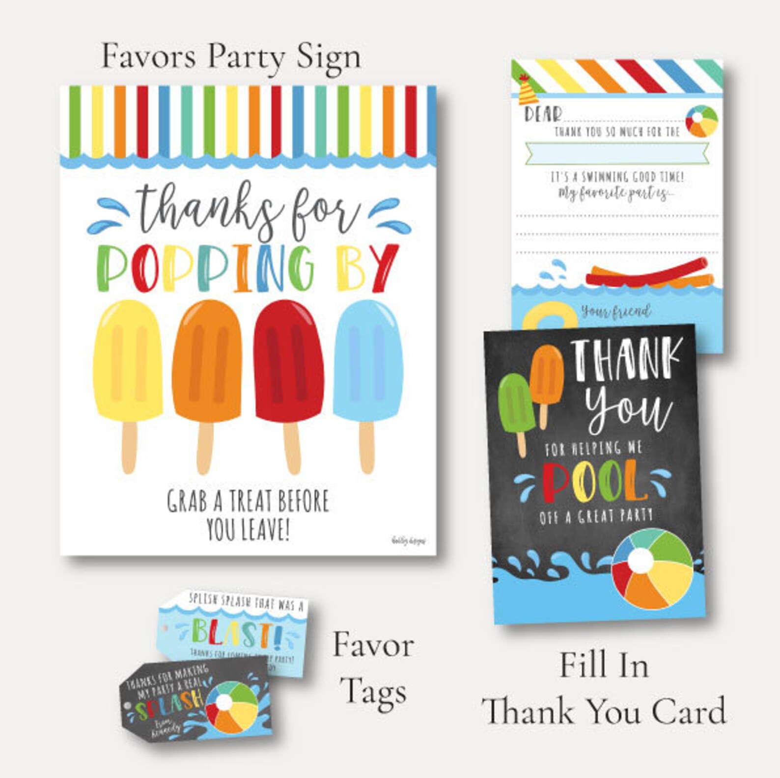 Waves Pool Kids Party Complete Package Templates Invitation | Etsy