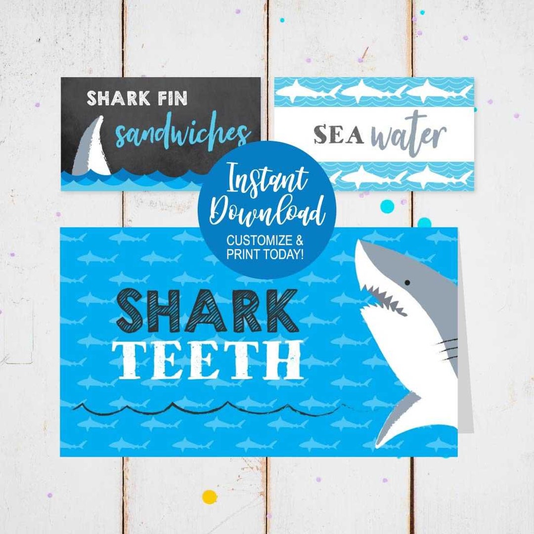 Shark Food Tents Printable, Place Cards Template Editable, Place Cards ...