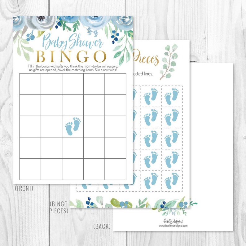 Blue Teal Floral Baby Shower Bingo Game Template Bingo Baby - Etsy