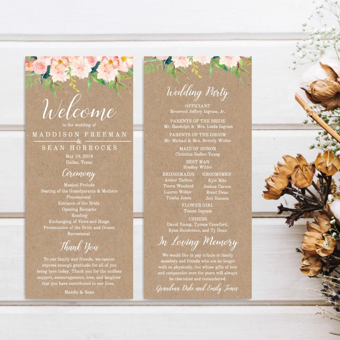 Wedding Program Thank You Messages Wedding Programs Online - Etsy