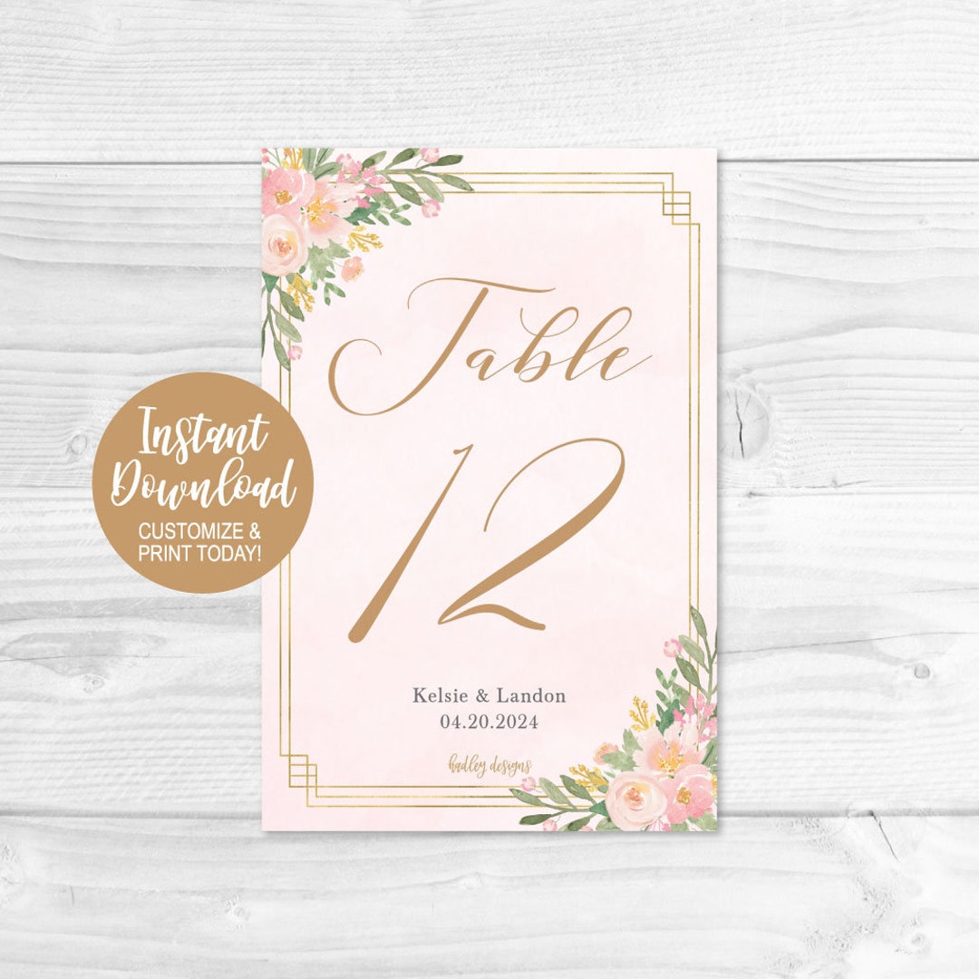 Printable Table Numbers for Wedding Reception, Editable Table Numbers ...
