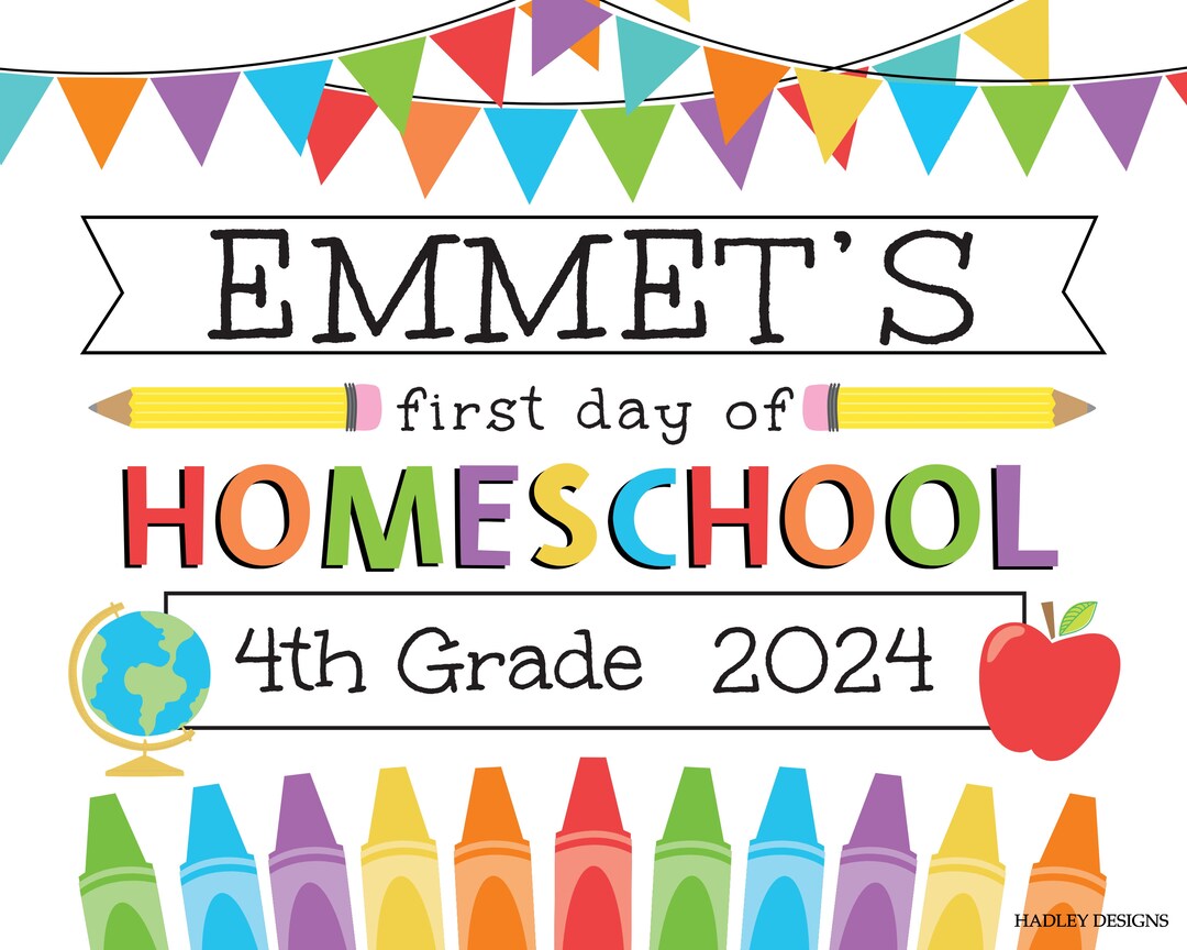 Back to Homeschool Sign Printable, Colorful Custom First Day of School ...