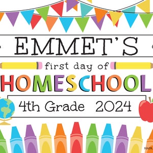 Back to Homeschool Sign Printable, Colorful Custom First Day of School ...