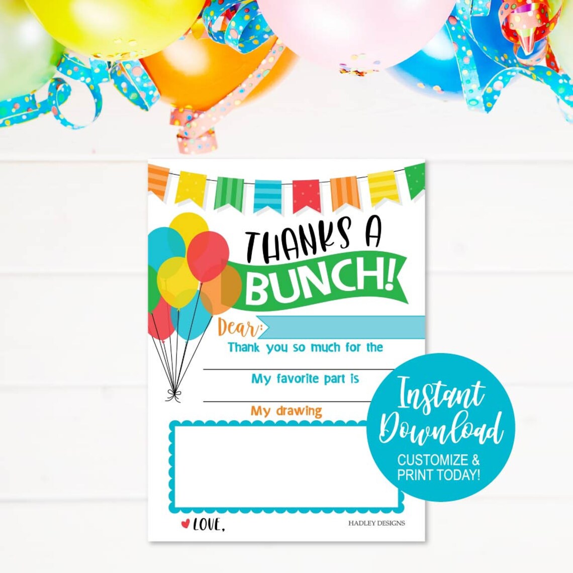 Birthday Thank You Card Printable Fill in the Blank Note - Etsy