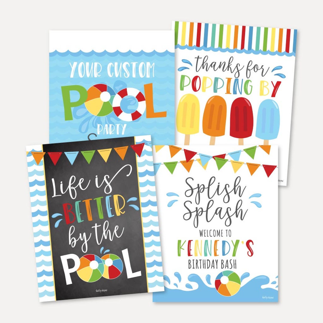 Waves Pool Kids Party Sign Set Templates Custom Sign Favors - Etsy