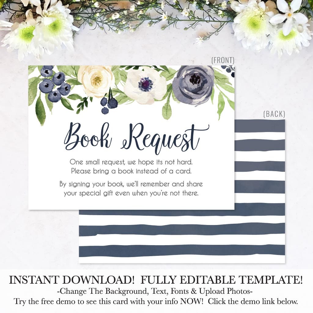 Navy Watercolor Floral Wreath Book Request Download Book | Etsy