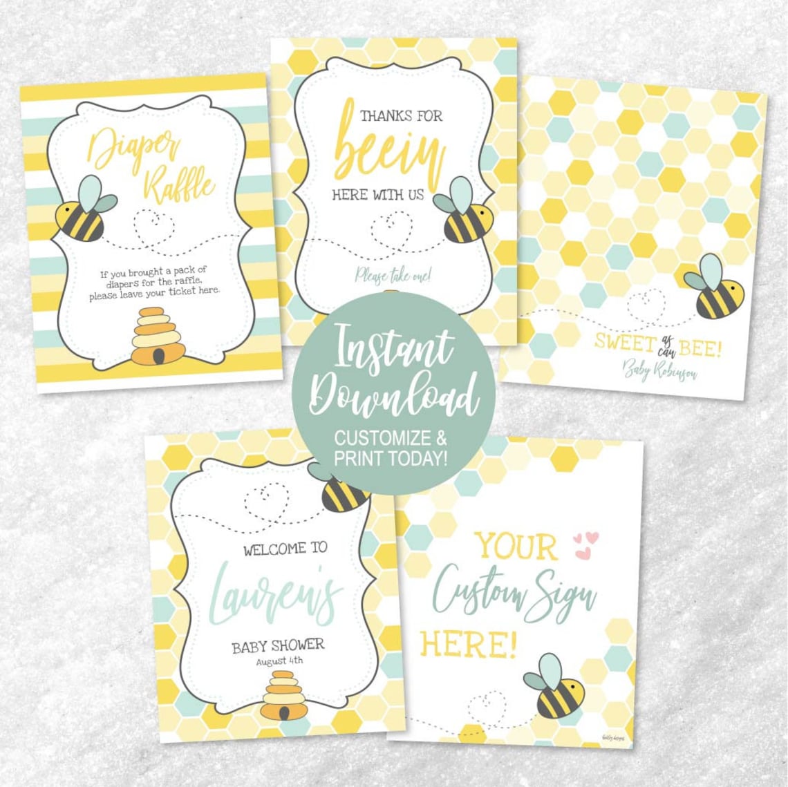 Bee Baby Shower Signs Set Templates Baby Shower Sign Baby | Etsy