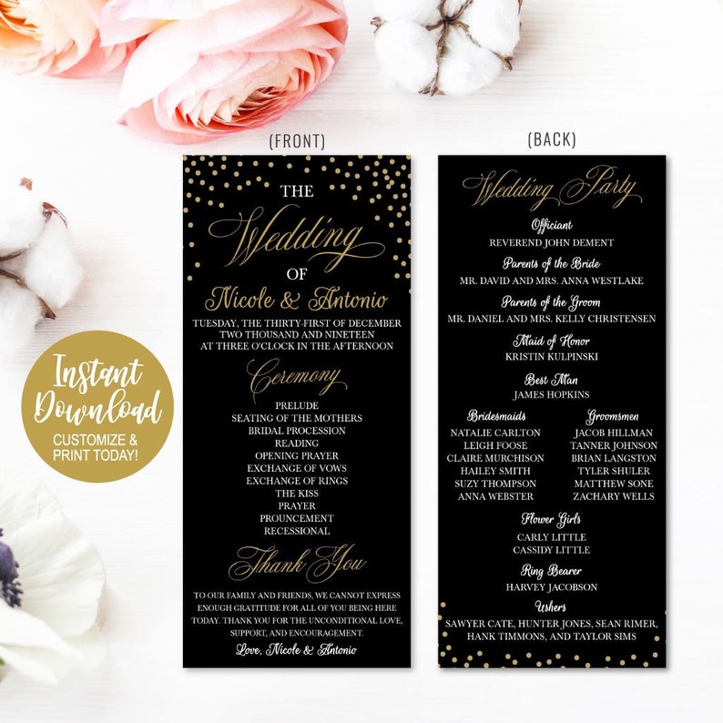 Printable Wedding Programs Download Wedding Program Layout - Etsy