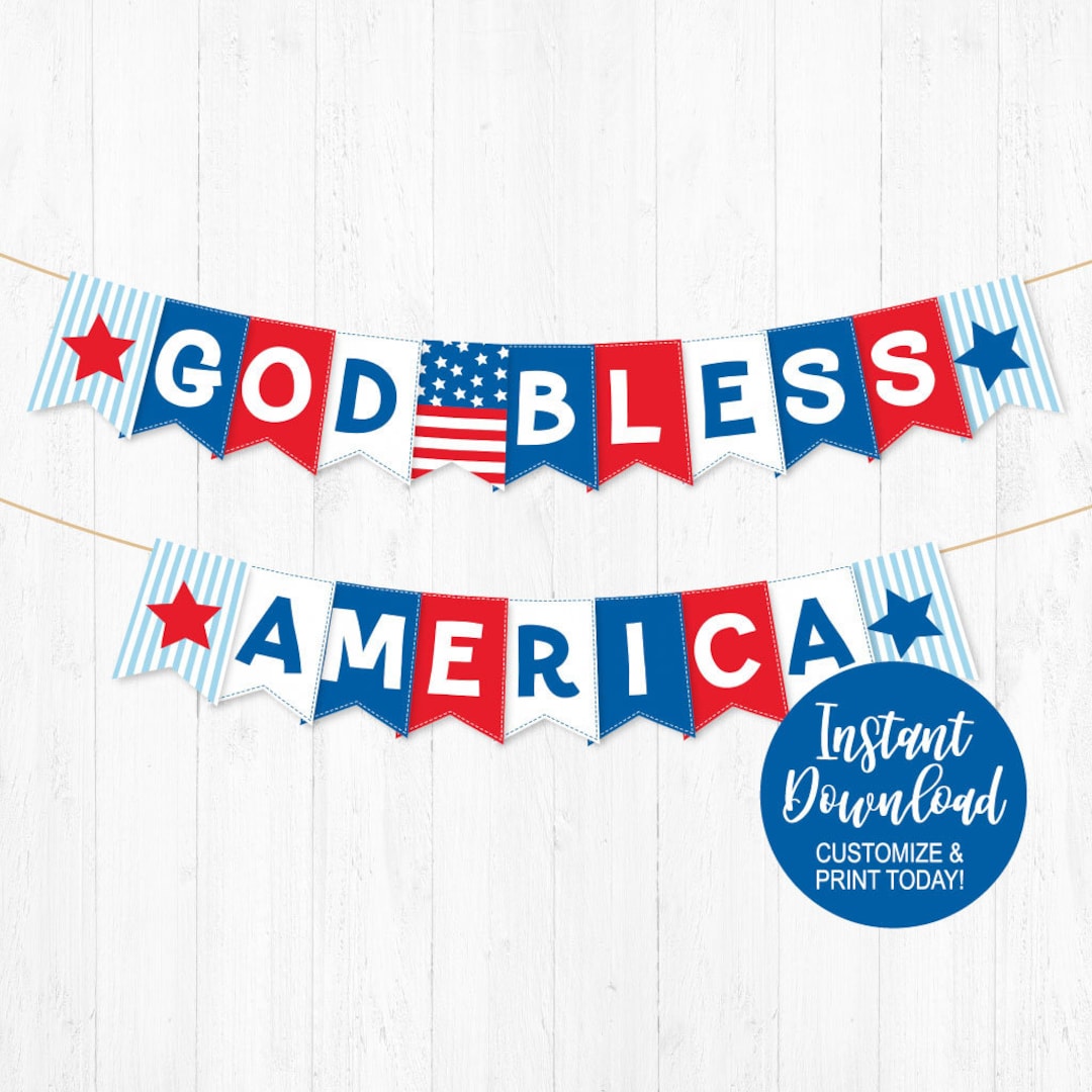 God Bless America Banner Template, Editable Fourth of July Garland ...