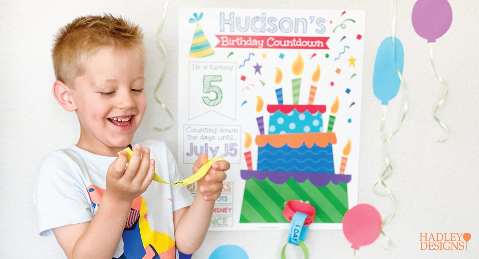 Birthday Countdown Sign and Paper Chain Printable, Kids Happy Birthday ...