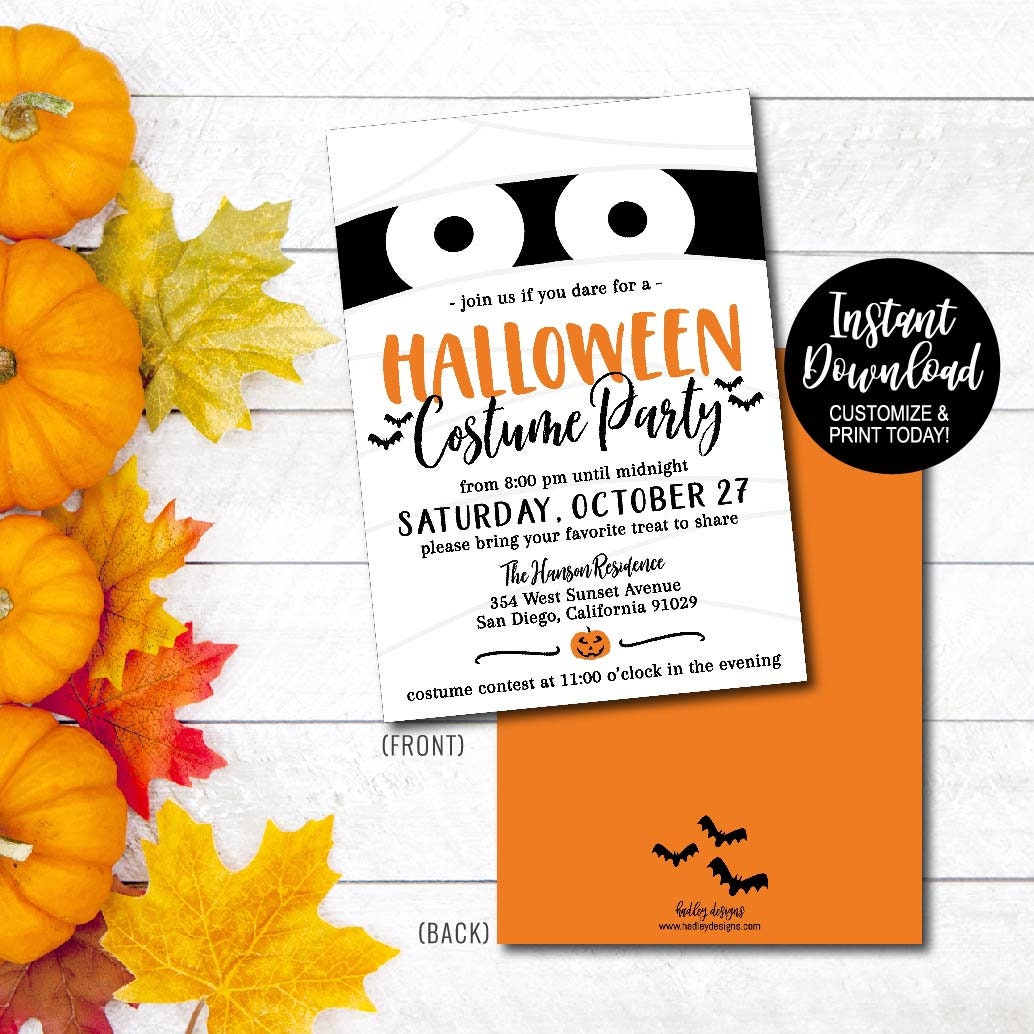 Halloween Costume Party Invitation Template Editable Costume - Etsy