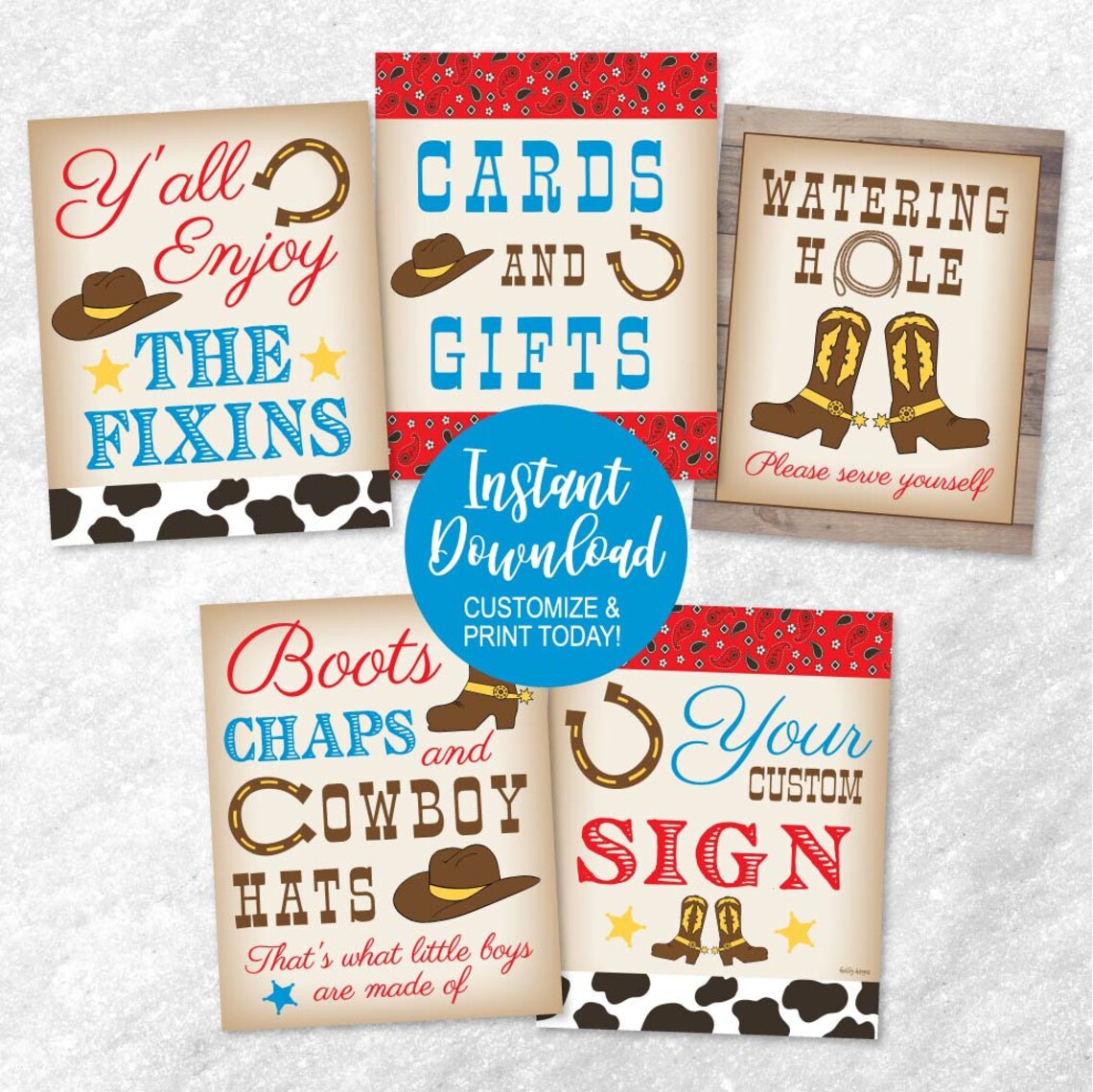 Cowboy Baby Shower Sign Set Templates Baby Shower Sign Baby | Etsy