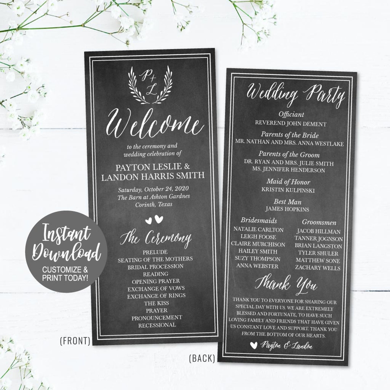 DIY Printable Wedding Programs Templates Wedding Program | Etsy
