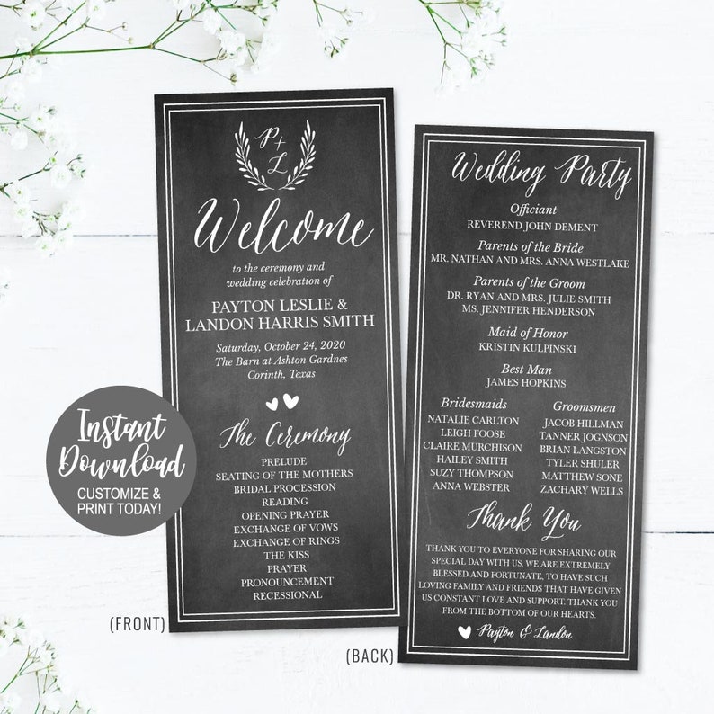 DIY Printable Wedding Programs Templates Wedding Program - Etsy