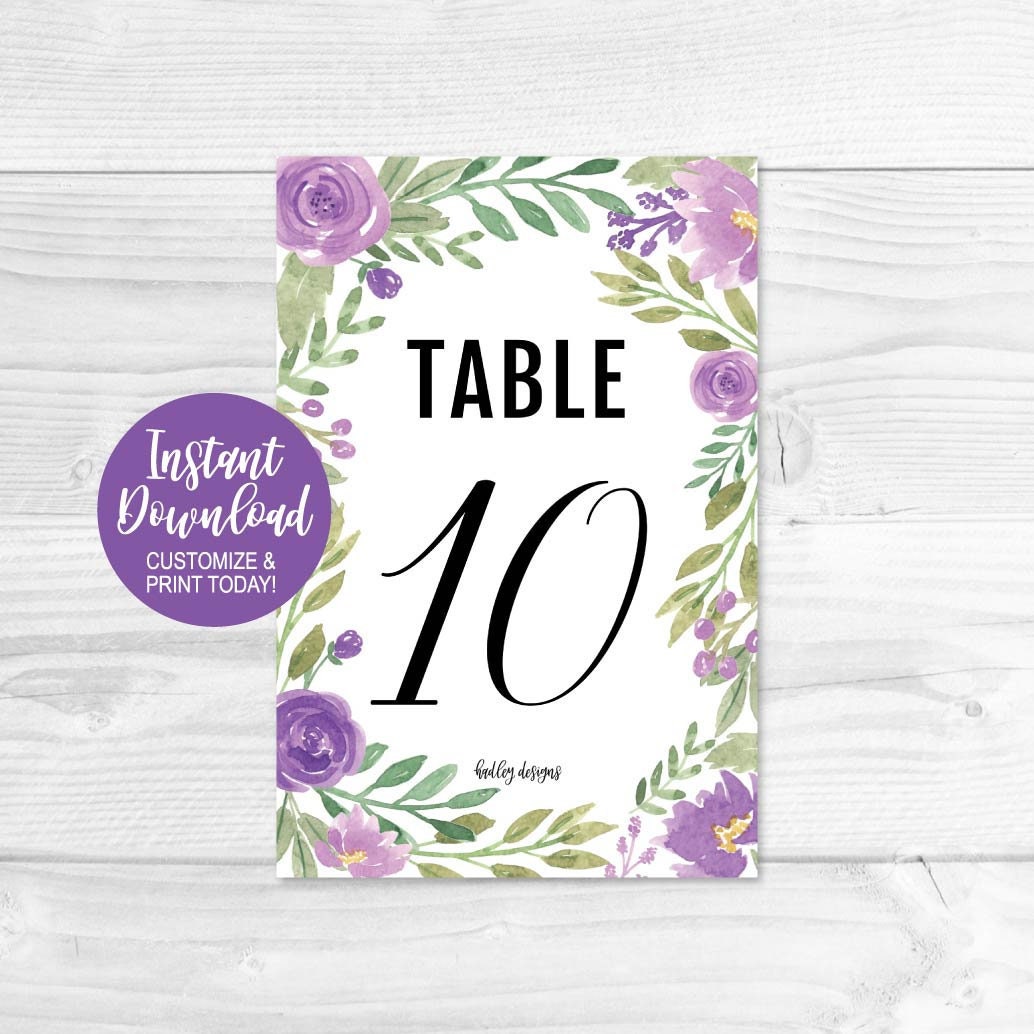 Printable Table Numbers for Wedding Reception, Editable Table Numbers ...