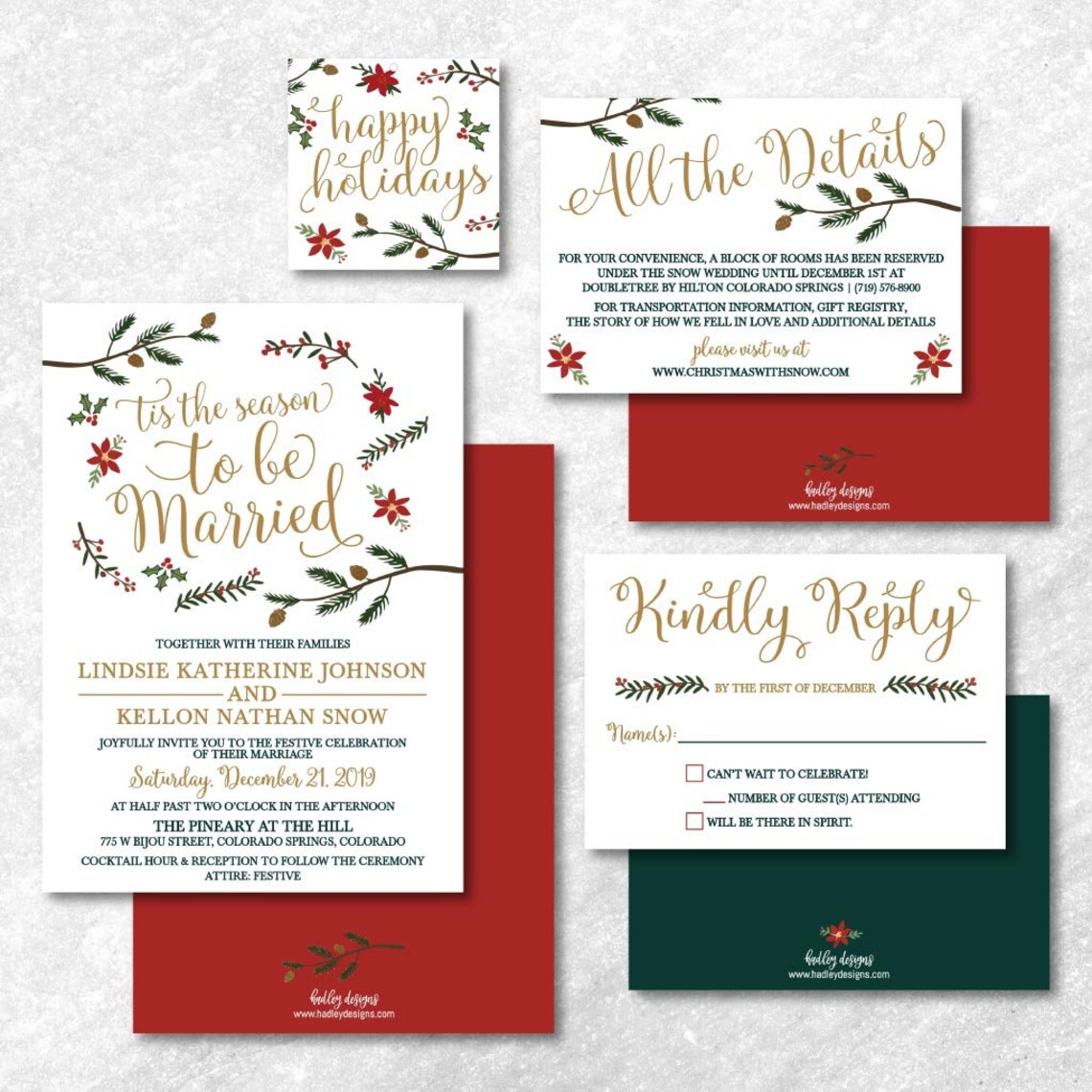 Holiday Wedding Invitation Template Winter Rustic Printable - Etsy