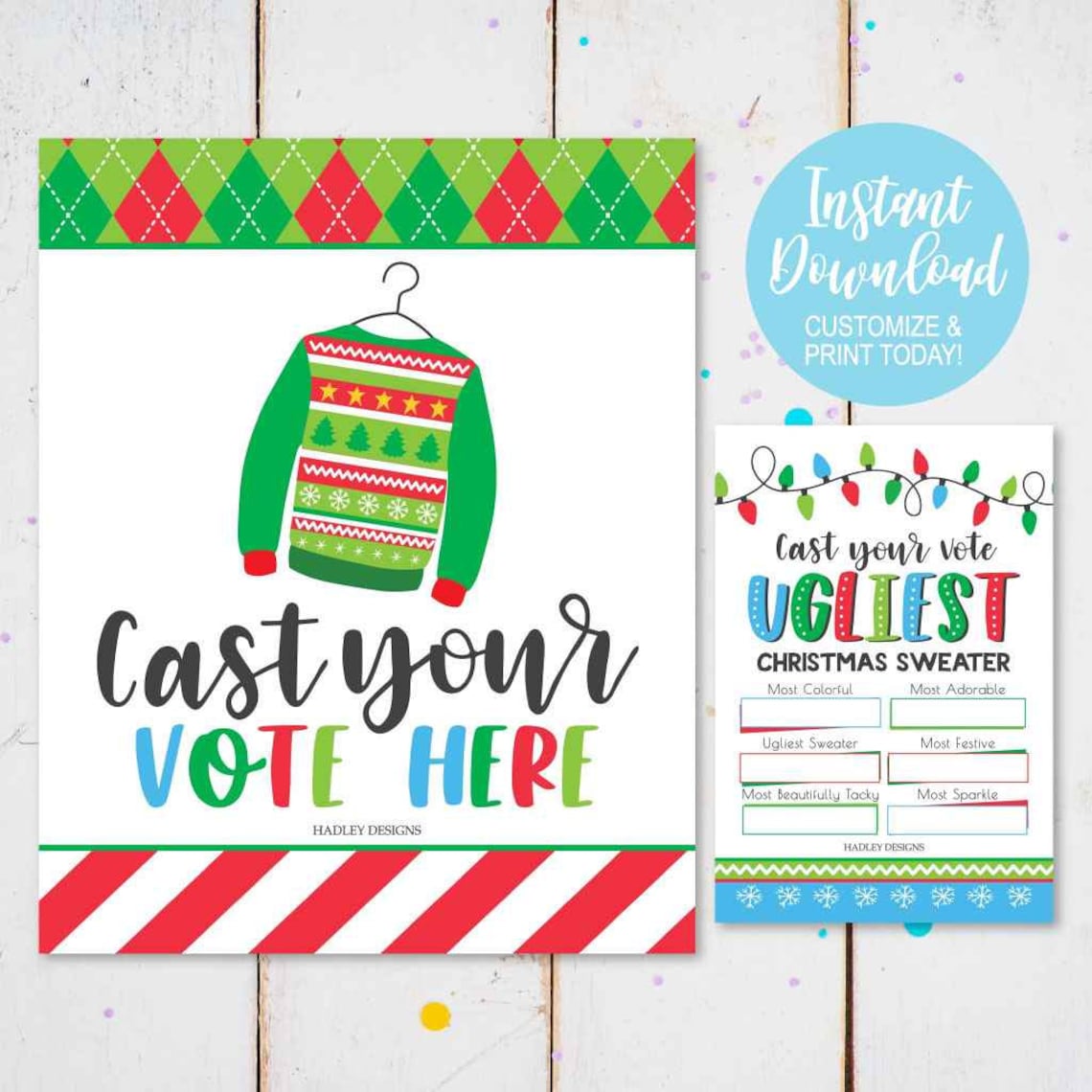 Ugly Sweater Party Voting Cards, Ugly Sweater Party Ballots, Tacky ...