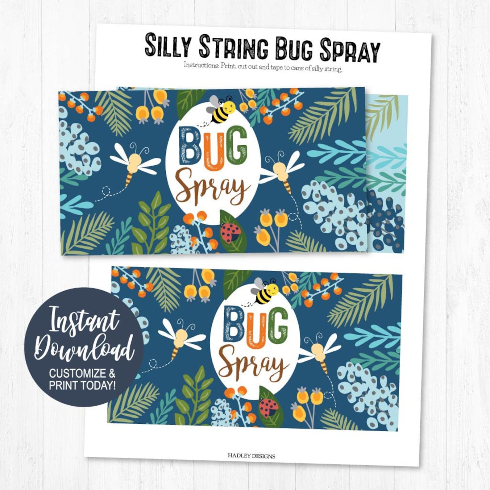 Silly String Bug Spray Label Printable Camping Party Favor | Etsy