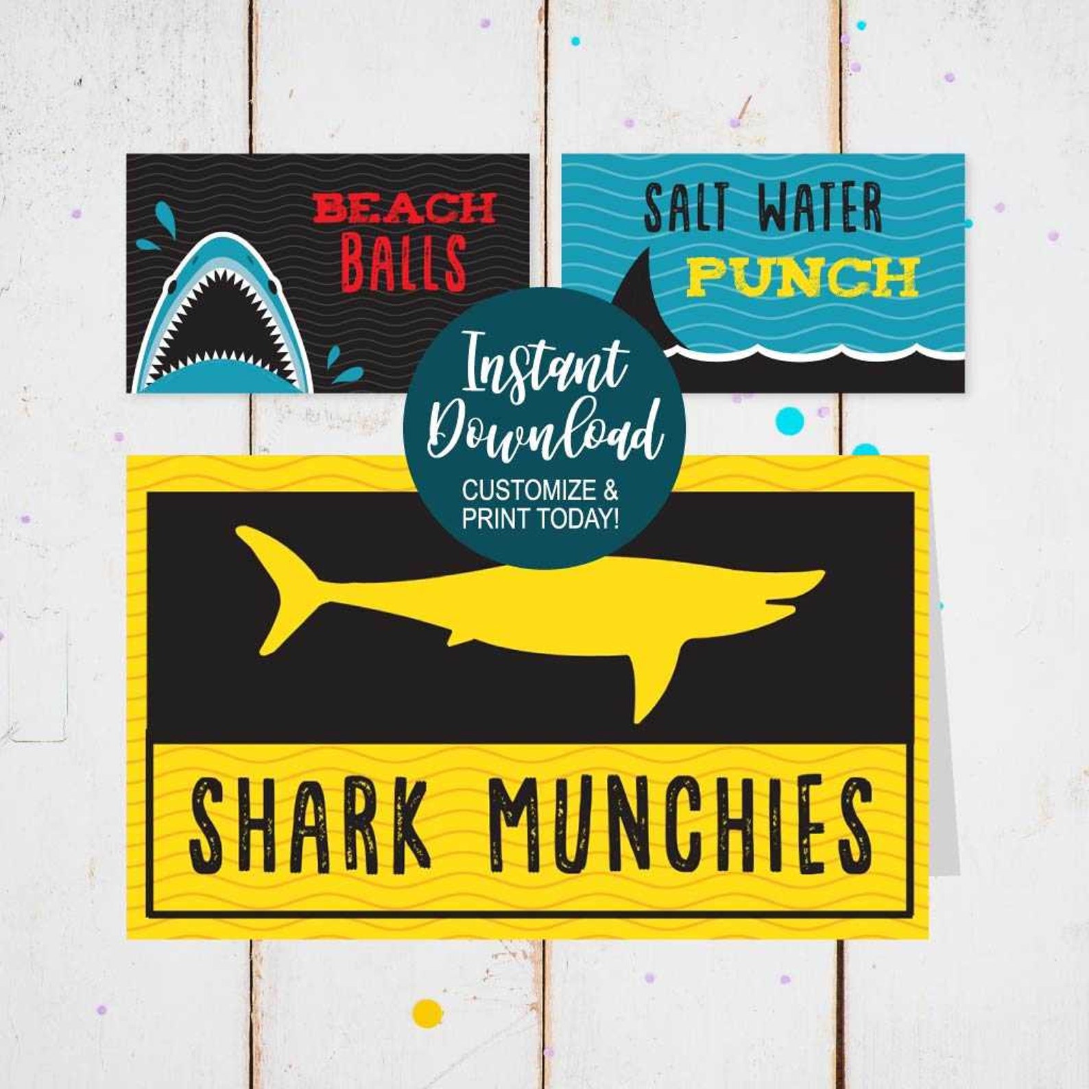 Baby Shark Food Tents Printable, Place Cards Template Editable, Place ...