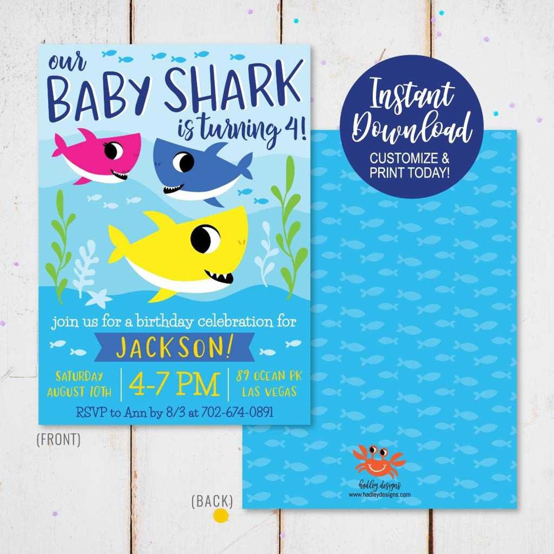 Baby Shark Birthday Invitation PDF, Baby Shark Birthday Invitation ...