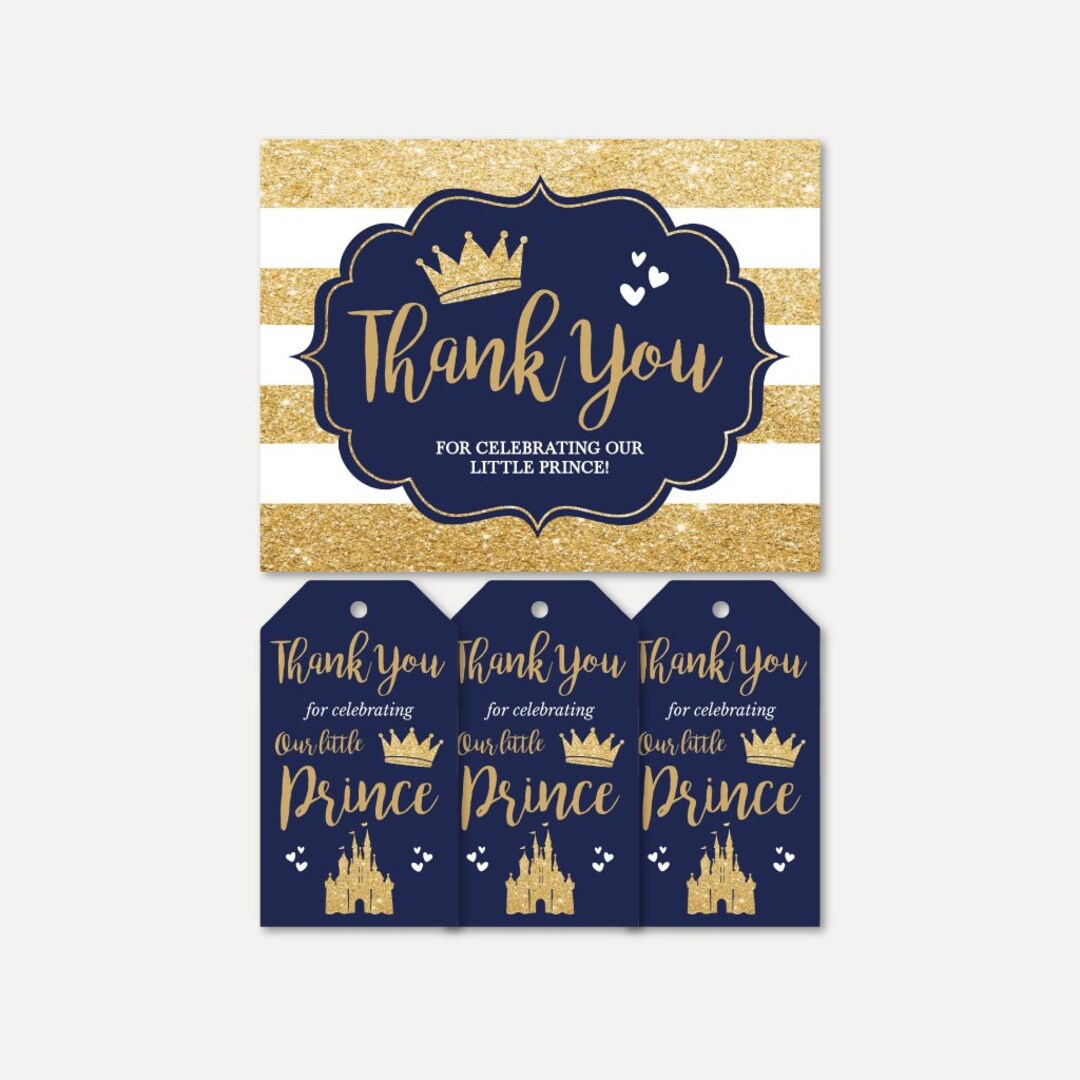 Prince Baby Shower Thank You Card and Favor Tags Templates - Favor Tag ...